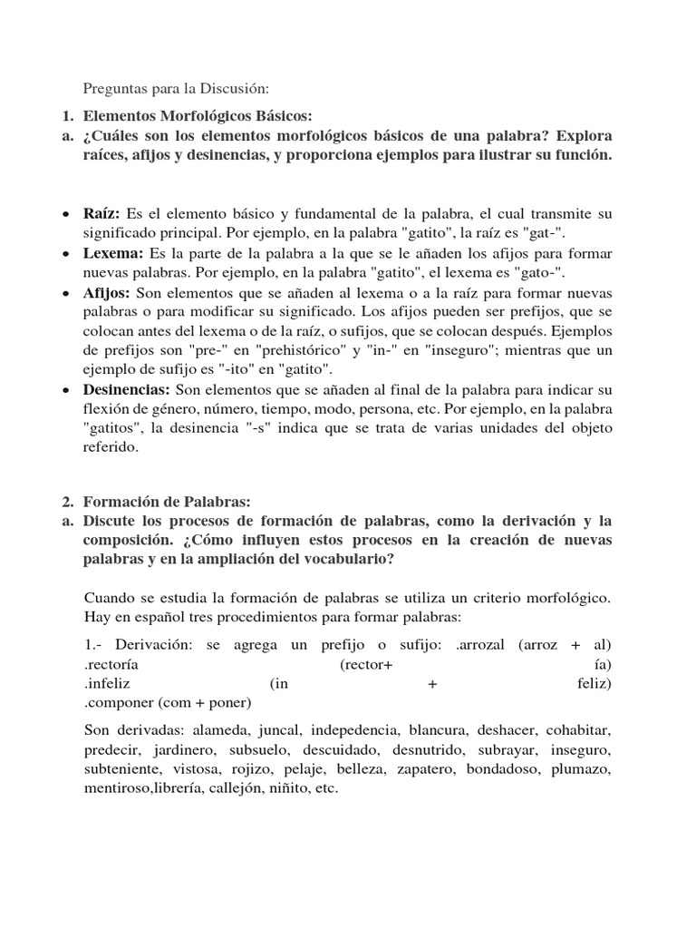 Preguntas para La Discusión | Descargar gratis PDF | Palabra | Gramática