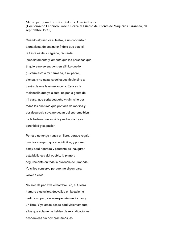 Medio pan y un libro: Cultura y vida | PDF