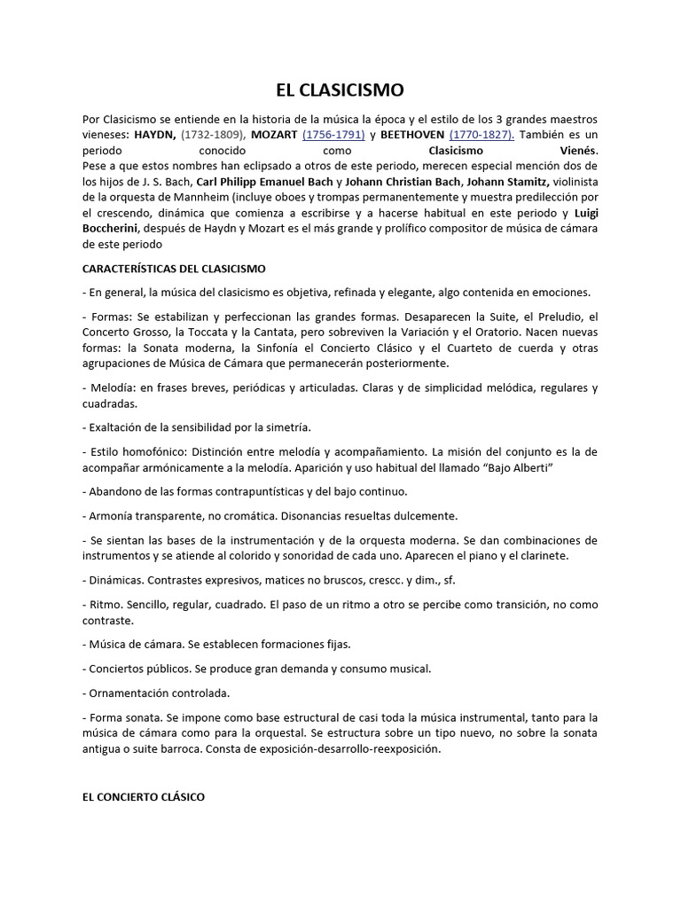 El Clasicismo | PDF | Periodo Clásico (Música) | Concierto