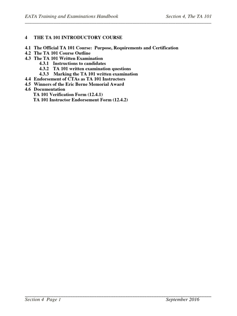 TA 101 Course Overview and Certification | PDF | Psychotherapy | Psychology