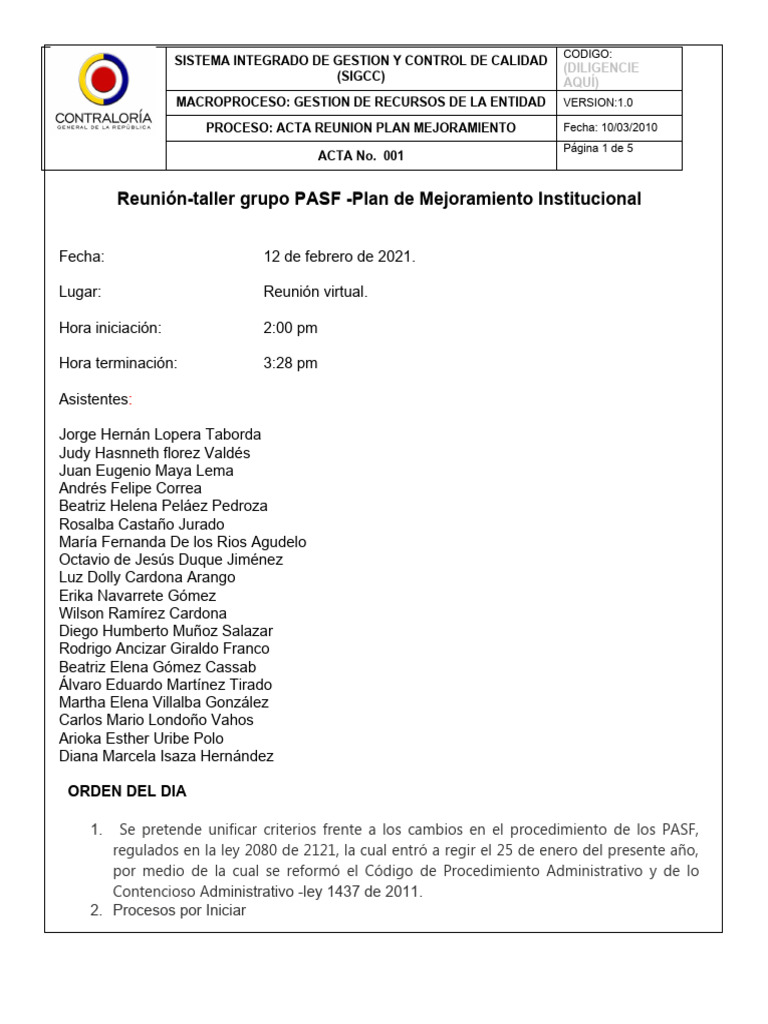 ACTA reunión-taller grupo PASF | PDF