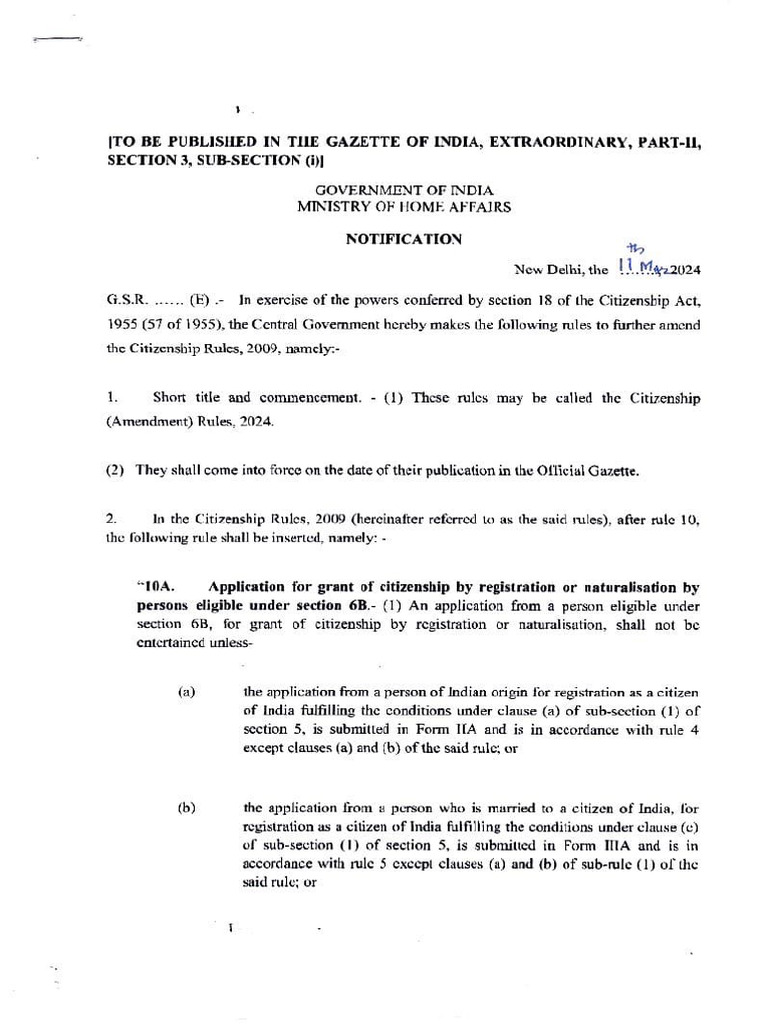 Citizenship Amendment Rules 2024 | PDF | Nation | Social Institutions