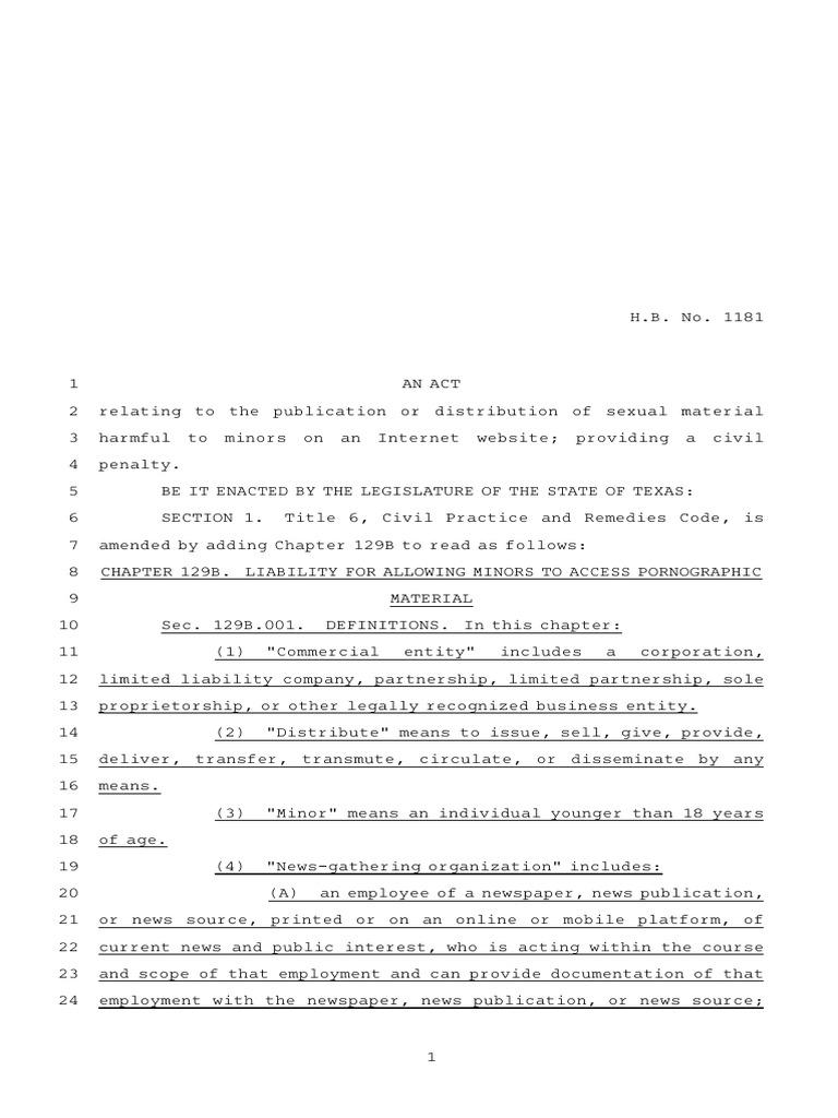 Texas HB-01181 | PDF | United States House Of Representatives | Mental ...