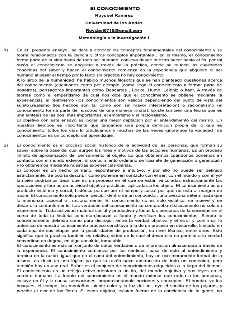 Ensayo Sobre El Conocimiento | PDF | Conocimiento | Racionalismo