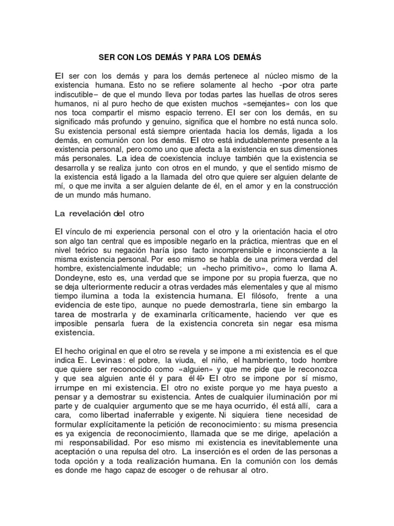 SER CON LOS DEMÁS Y PARA LOS DEMÁS | PDF | Amor | Existencia