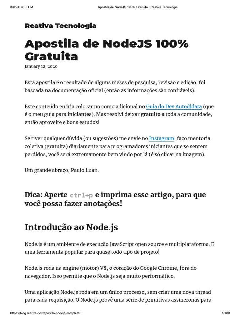Apostila de NodeJS 100% Gratuita - Reativa Tecnologia | PDF | Script Java | Rede mundial de ...