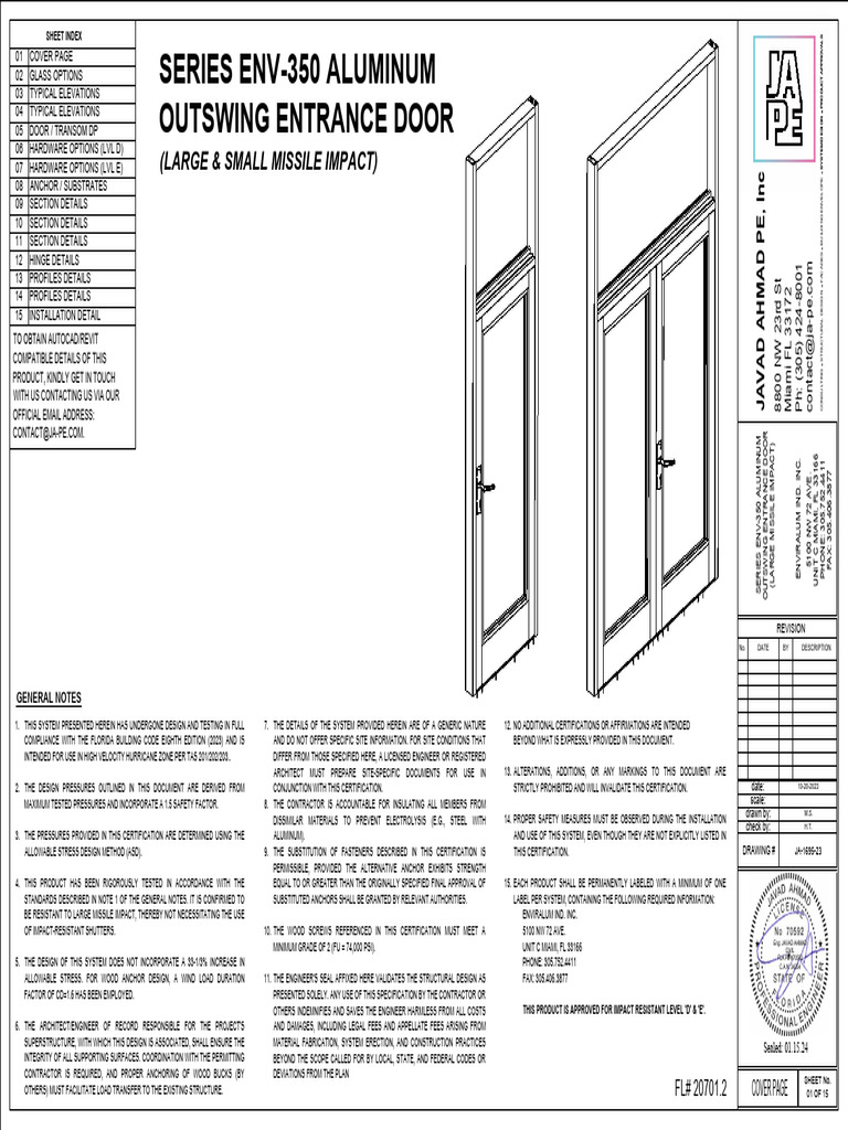 ENV-350 Aluminum Door Certification | PDF | Building Engineering