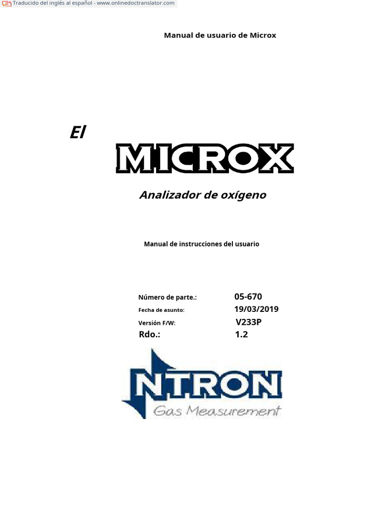 Nanual Ntron Microx Analizador de Oxigeno Español | PDF | Contraseña | Relé