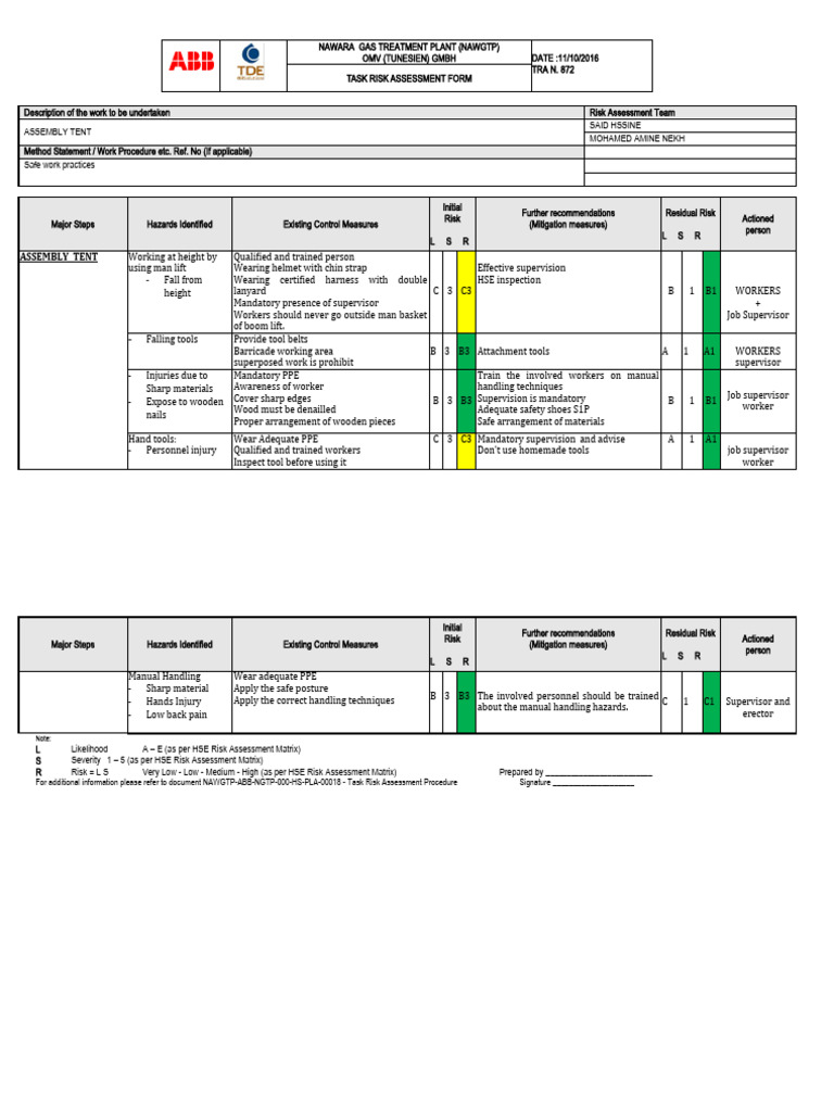 ASSEMBLE TENT | PDF | Risk Assessment | Risk