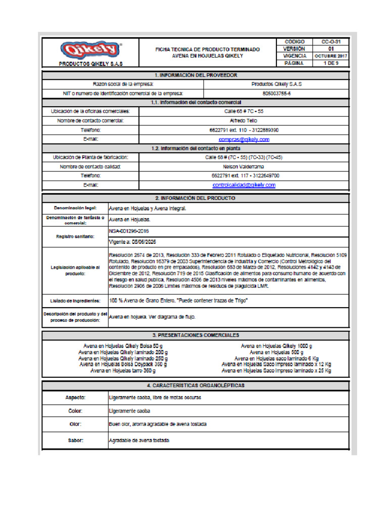 Fichas Tecnicas Qikely | PDF