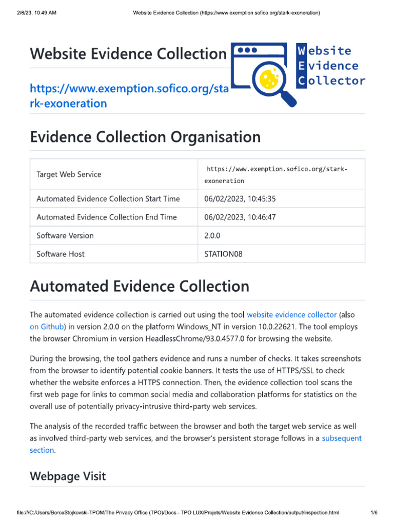 Website Evidence Collection exemption.sofico.org | PDF