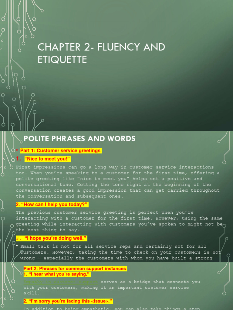 Chapter 2-Fluency and Etiqette | PDF