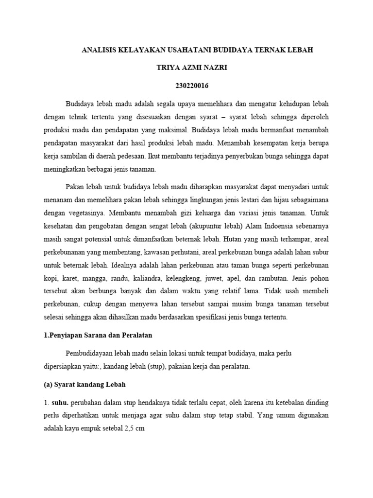 Analisis Budidaya Ternak Lebah Madu | PDF