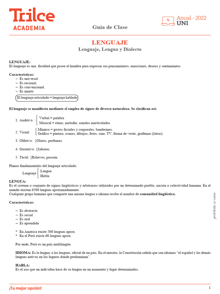 Guía - Lenguaje1 | PDF | Lingüística | Habla