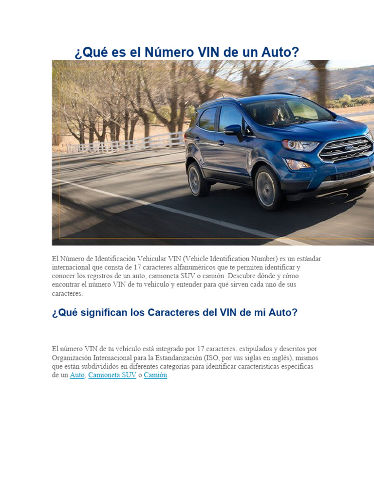 Qué Es El Número VIN de Un Auto | Descargar gratis PDF | Vehículo de motor | Estilos de carrocería