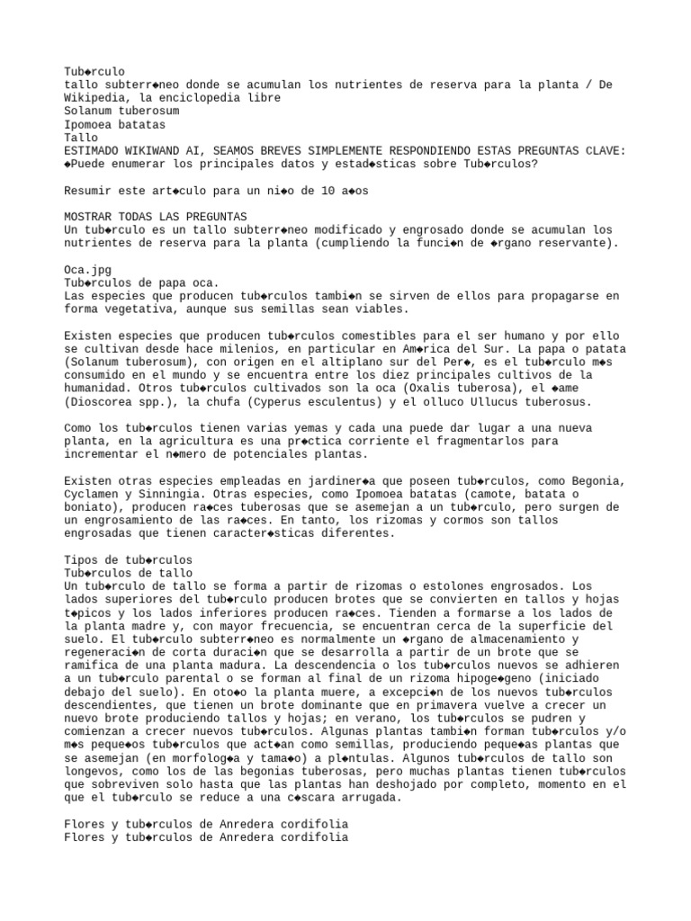 Tuberculo | PDF | Morfología Vegetal | Ramas de la botánica