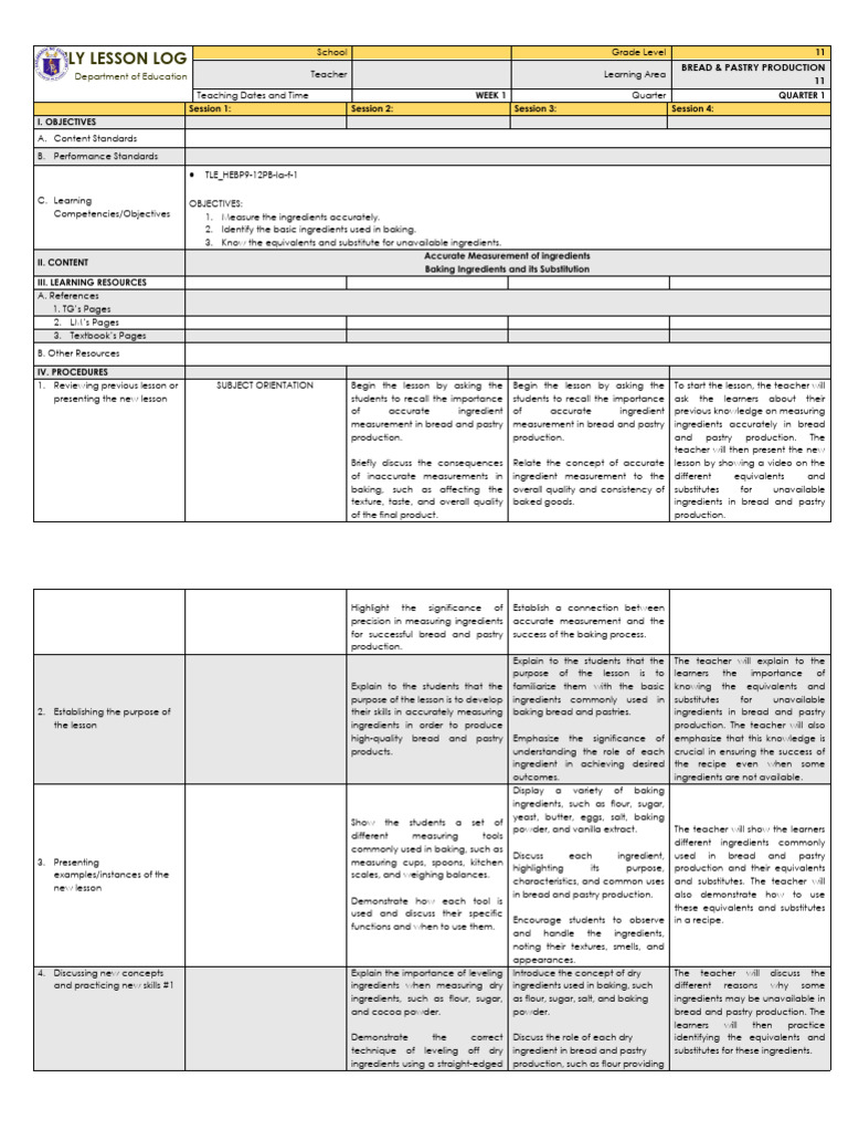 BPP1 Quarter1 Week1 | PDF | Breads | Baking