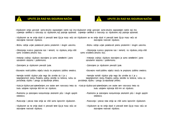 Upute Za Rad Na Siguran Način Viljuškar Okrenut List | PDF