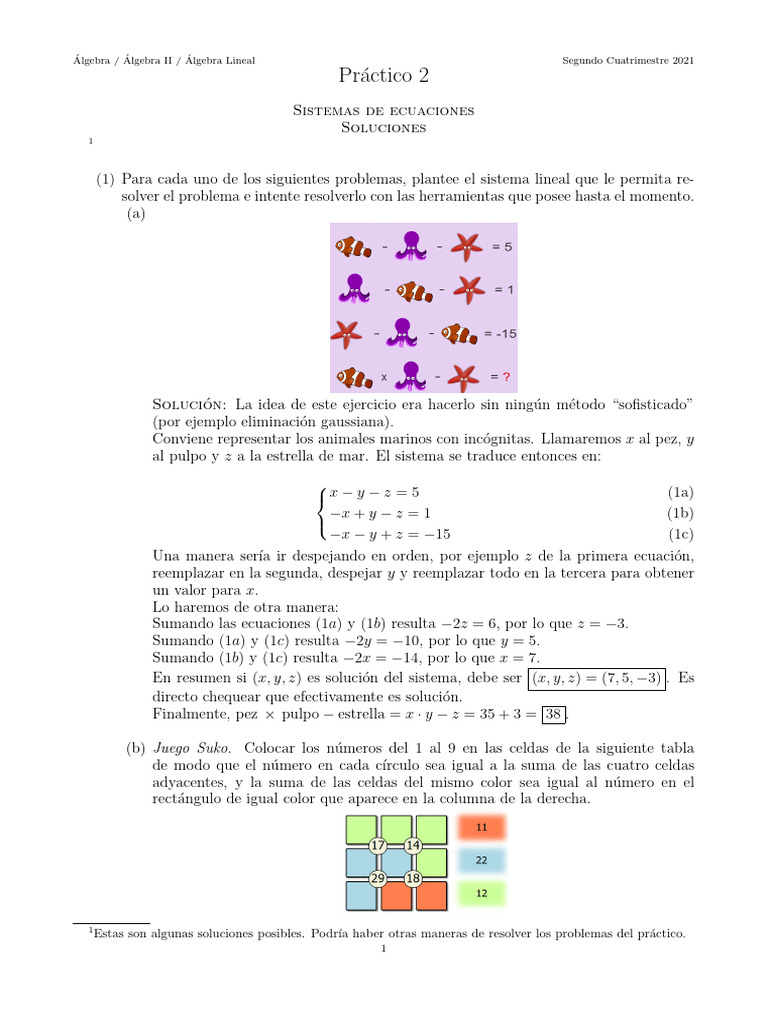 Practico2 Sist de Ecua 2021 Resuelto | PDF | Matriz (Matemáticas) | Ecuaciones