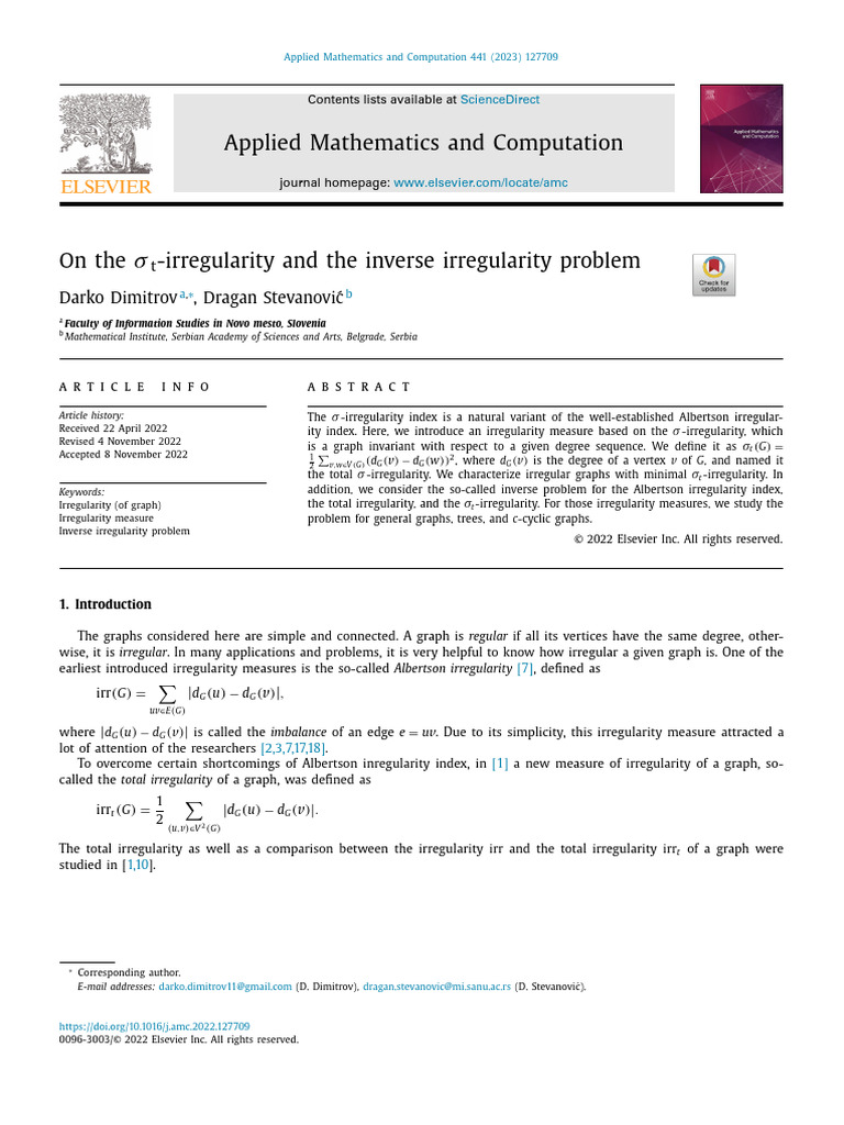 On the σt-irregularity and the inverse irregularity problem | Download ...