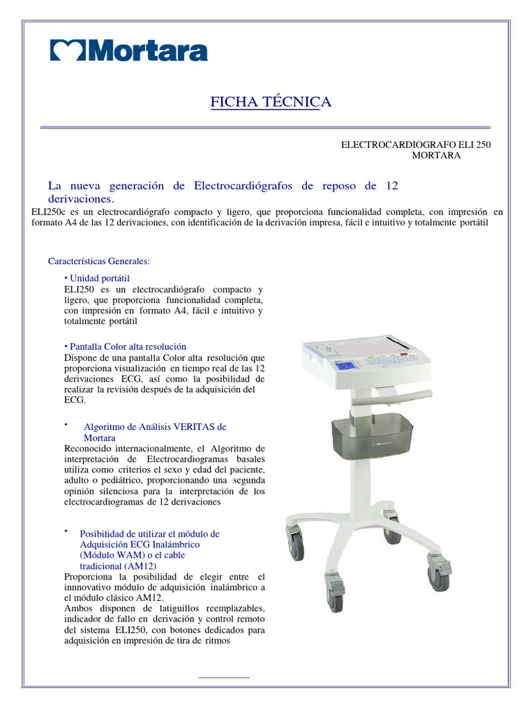 Electrocardiógrafo ELI 250 Mortara | PDF | Electrocardiografia | Equipo