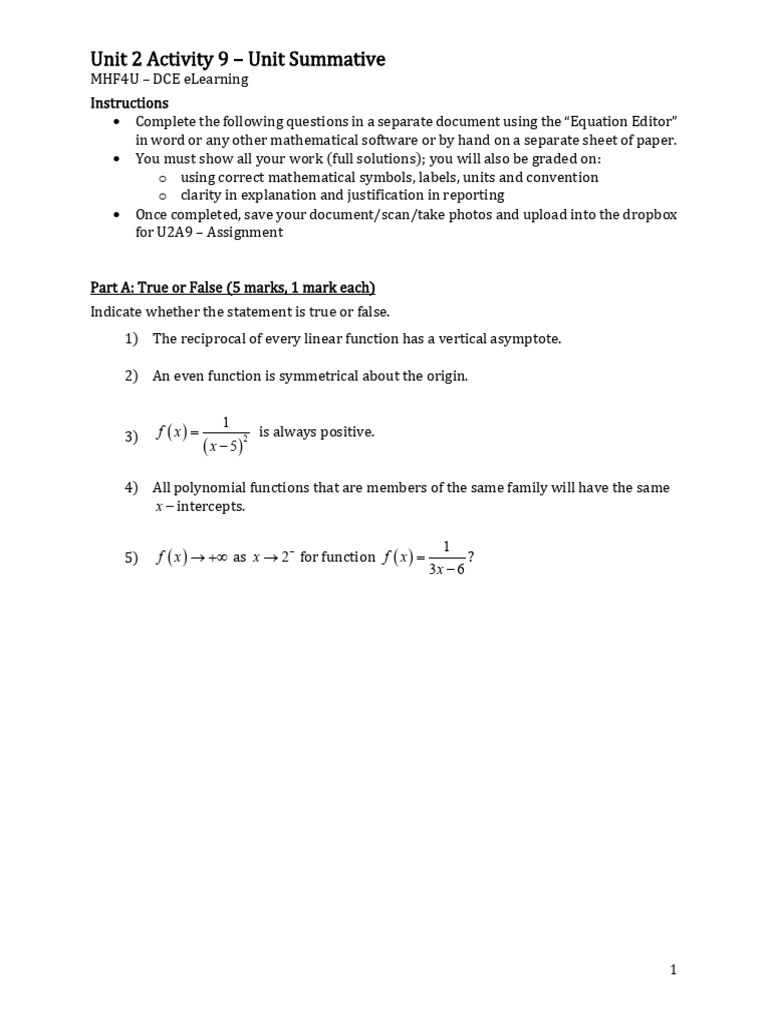 U2A9 - Summative | PDF | Function (Mathematics) | Asymptote