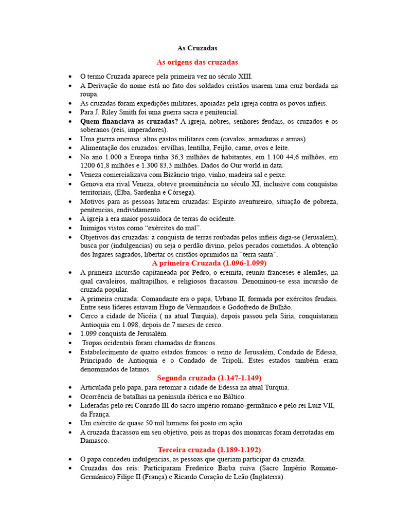 As Cruzadas: Origens e Consequências | PDF | Cruzadas | Império Bizantino