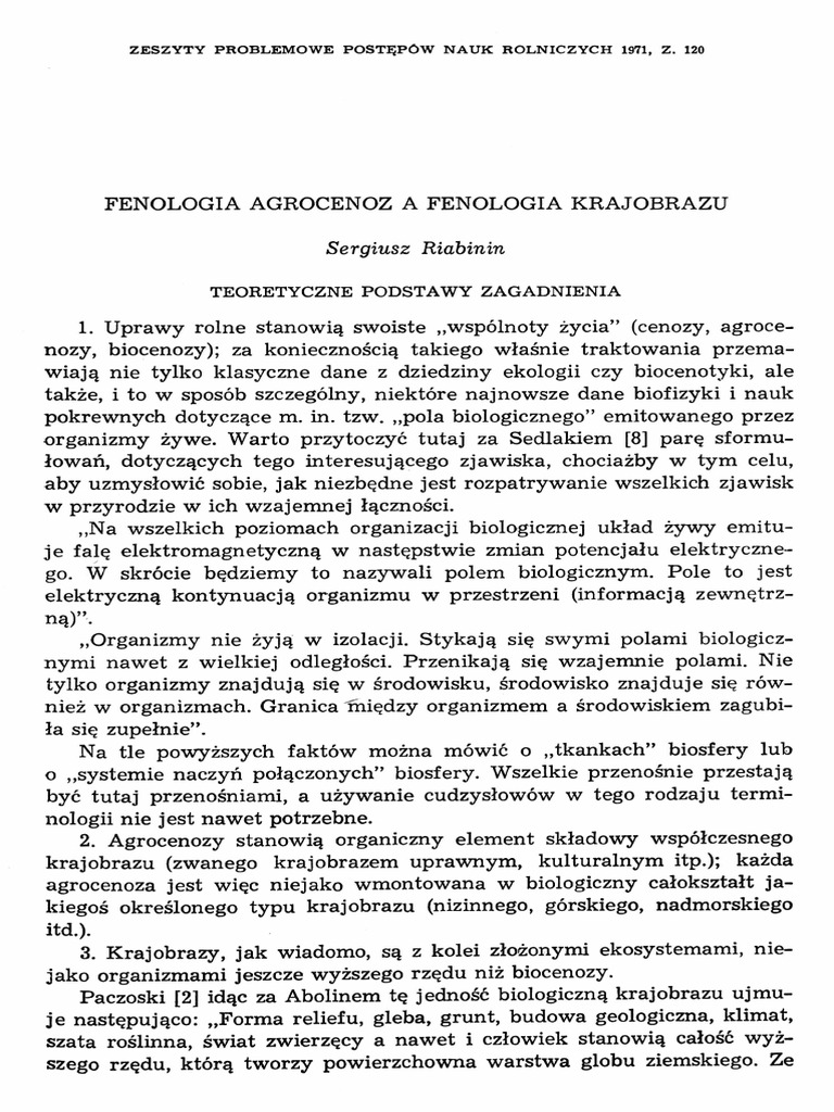 Fenologia Agrocenoz A Fenologia Krajobrazu: Teoretyczne Podstawy Zagadnienia | PDF