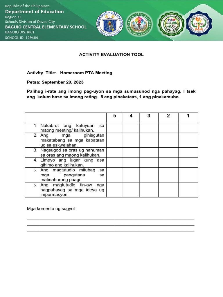 Activity Evaluation Tool | PDF