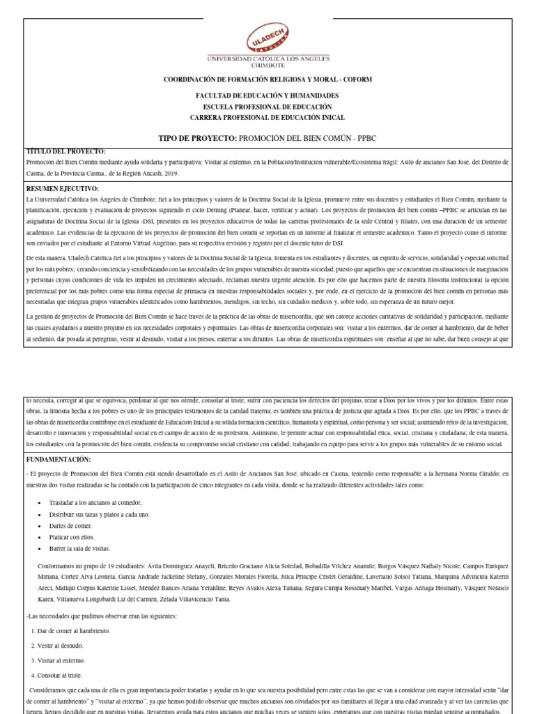 Proyecto Asilo Casma | PDF | Iglesia Católica | Misericordia