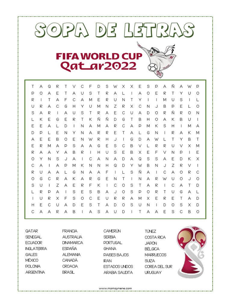 Sopa de Letras Qatar Mamaynene | PDF | FIFA Copa del Mundo | Equipos ...