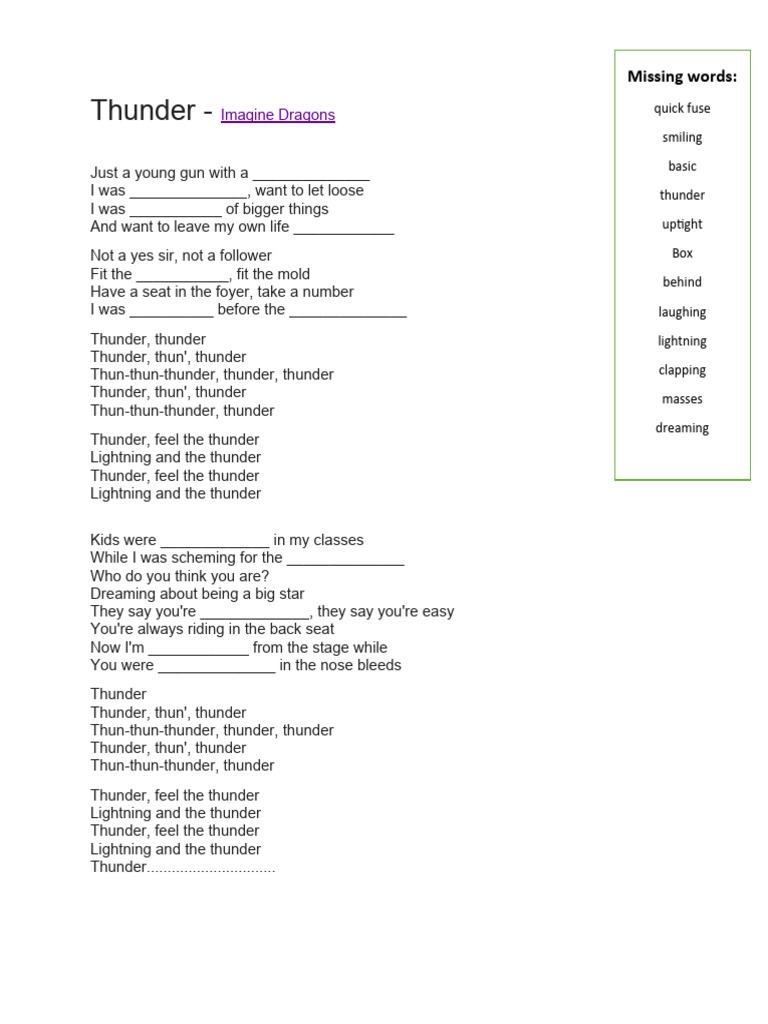 Thunder Lyrics - Imagine Dragons | PDF