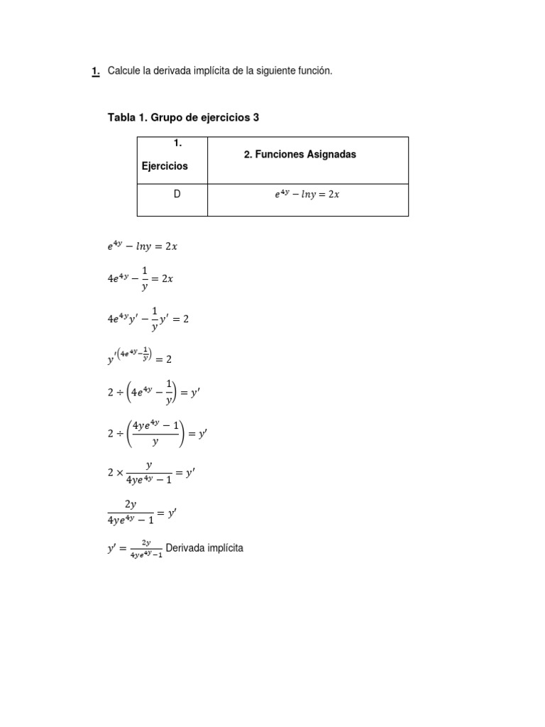 Calcule La Derivada Implícita de La Siguiente Función | PDF