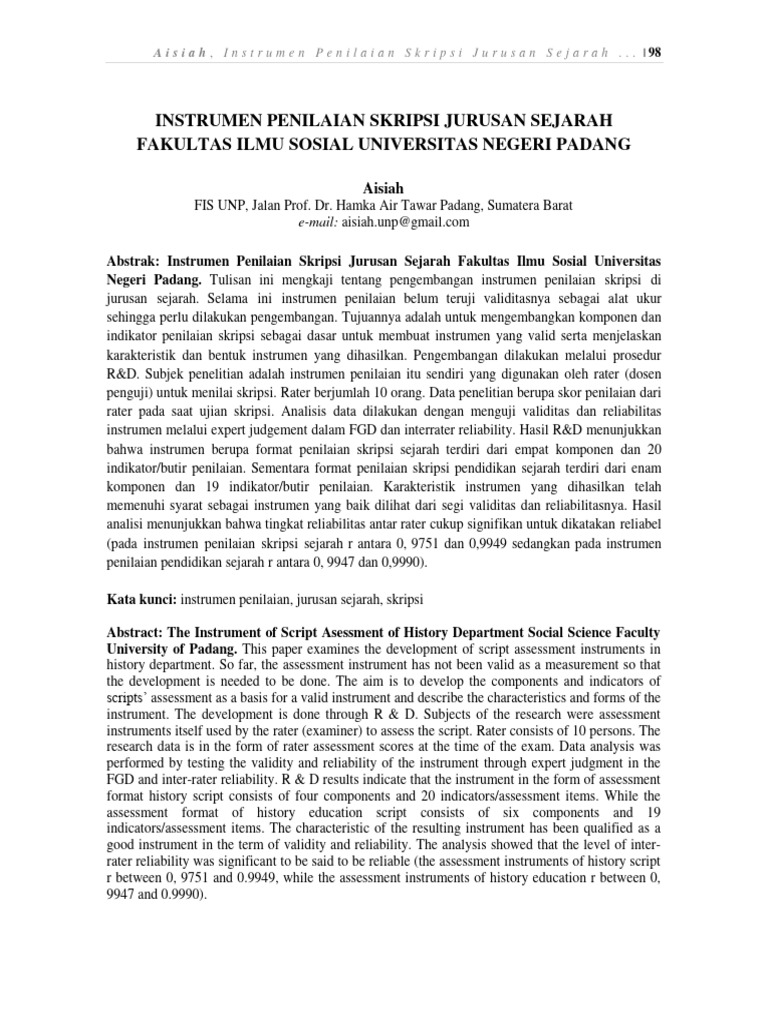 1 Aisiah. JPP - Instrumen Penilaian Skripsi Jurusan Sejarah Fakultas Ilmu Sosial Universitas ...