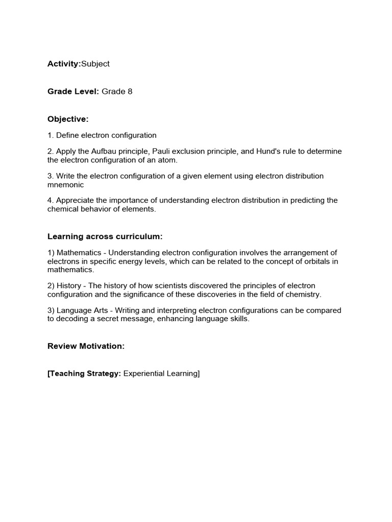 Lesson Plan | PDF | Electron Configuration | Electron