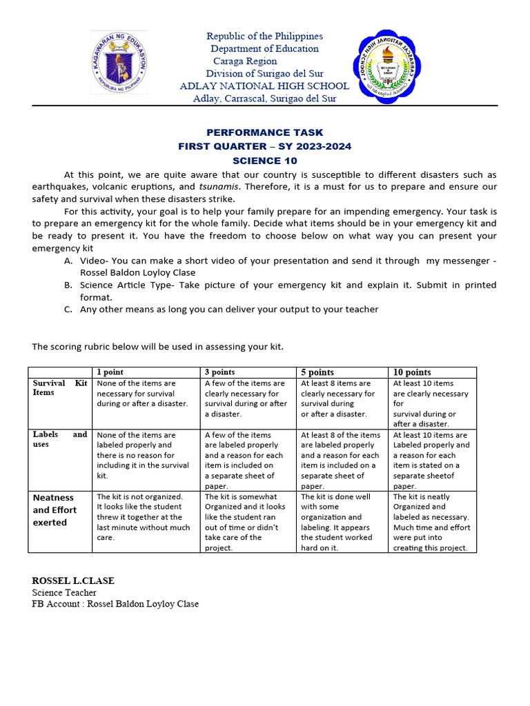 Performance Task 1 Science 10 | Download Free PDF | Geological Hazards ...