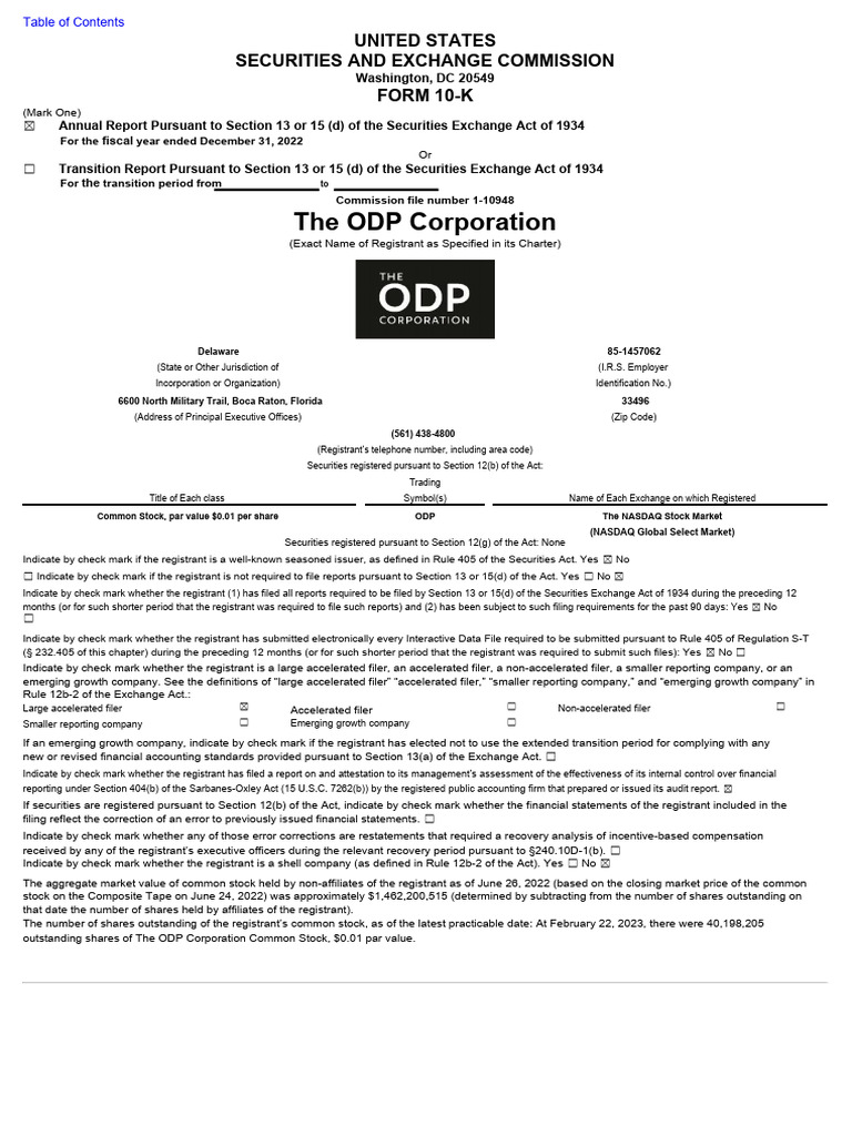 The ODP Corporation: United States Securities and Exchange Commission ...