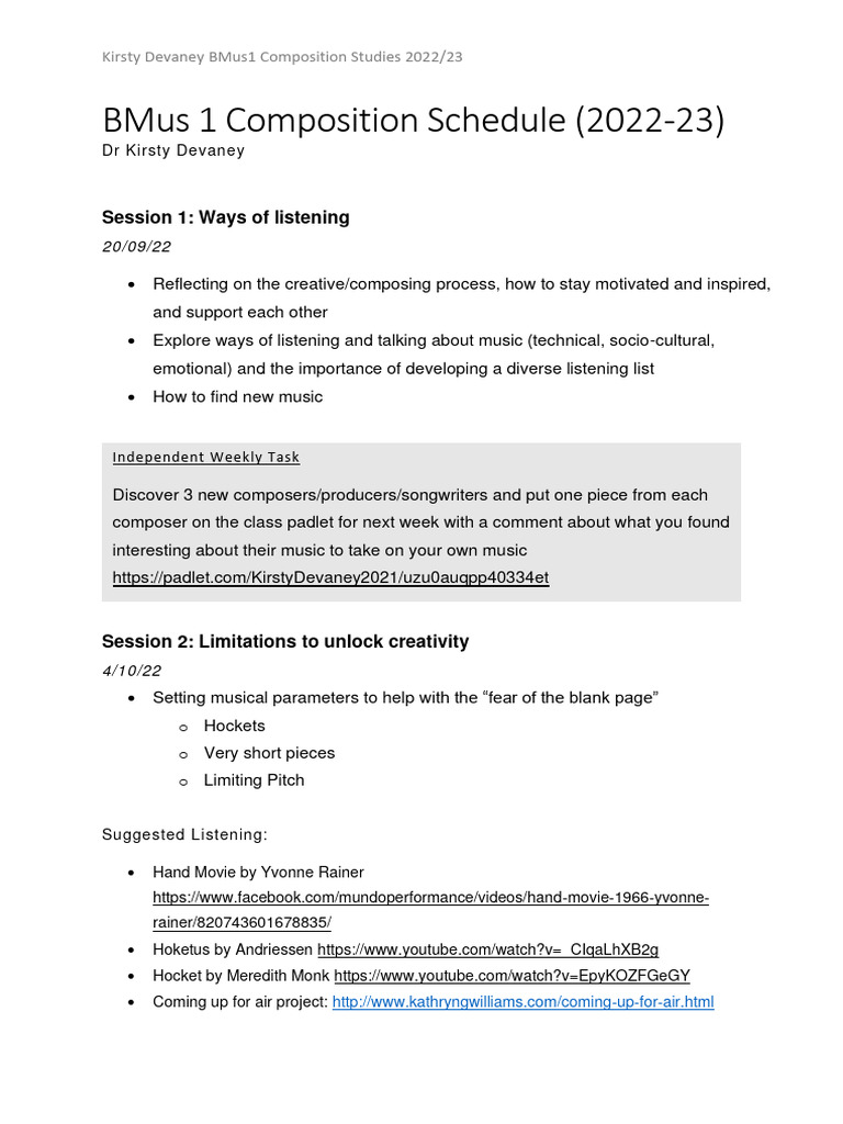 BMus 1 Composition Schedule KD | Download Free PDF | Musical ...