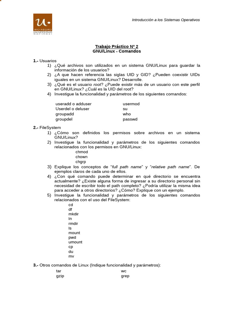 TP2 - Comandos Linux | PDF | Archivo de computadora | Usuario (informática)