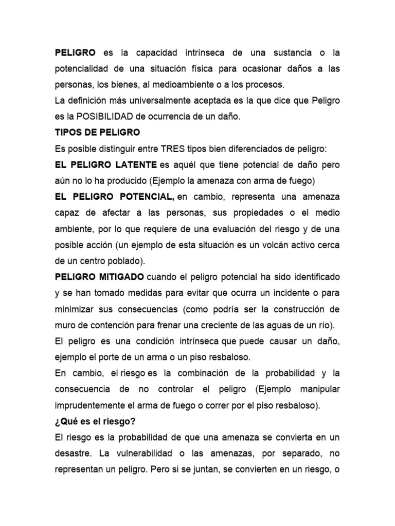 Definición de peligro y riesgo potencial | PDF | Riesgo | La seguridad