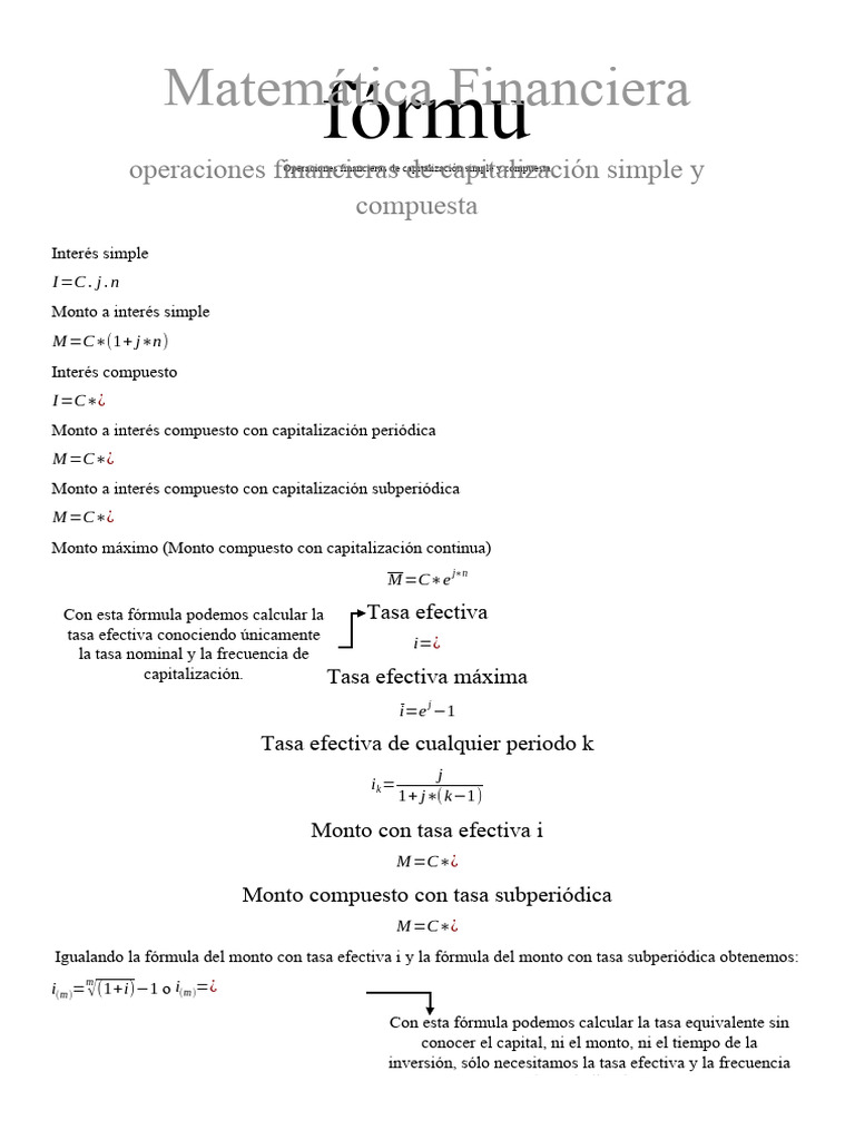 Matemática Financiera Fórmulas | PDF | Finanzas Matemáticas | Interés ...