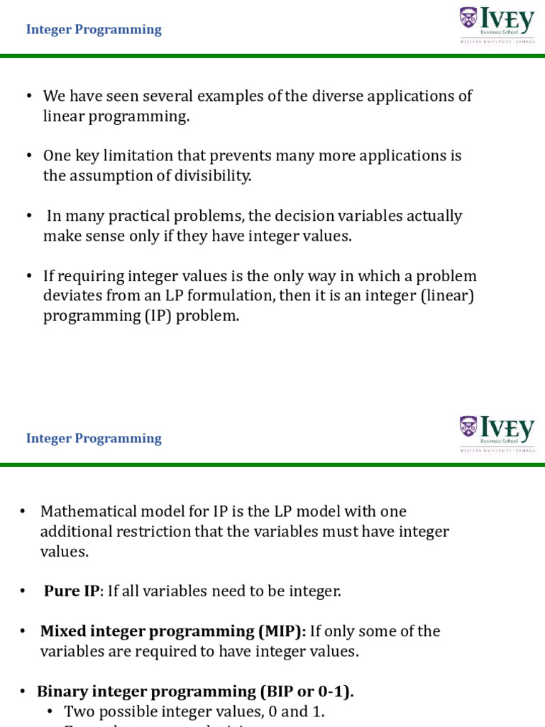 Integer Programming | PDF | Linear Programming | Mathematical Optimization Integer Programming | PDF | Linear Programming | Mathematical Optimization