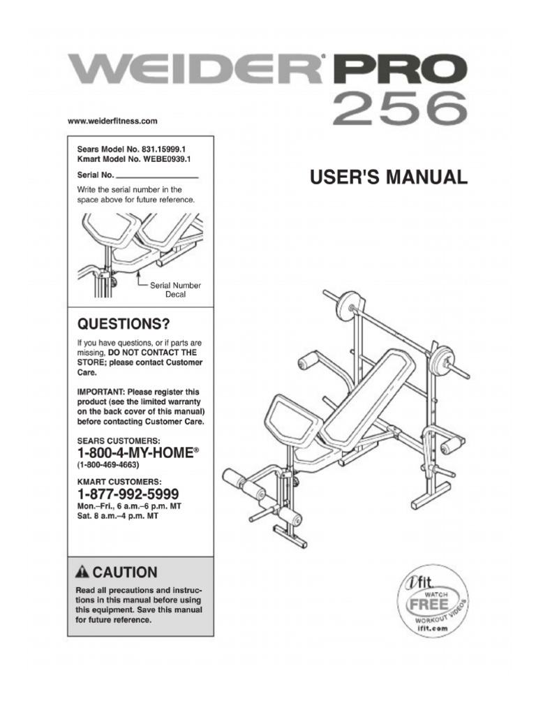 Weider Pro 256 Bench - User Manual | PDF