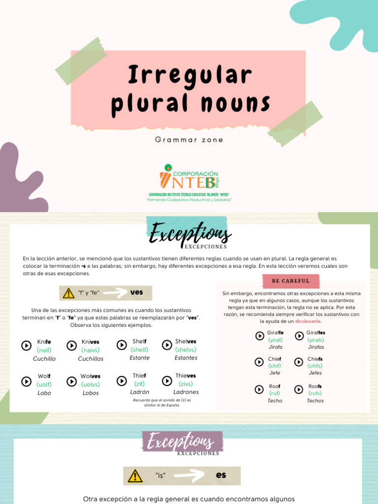 Irregular Plural Nouns L3 | PDF | Idiomas | Estudios de idiomas extranjeros