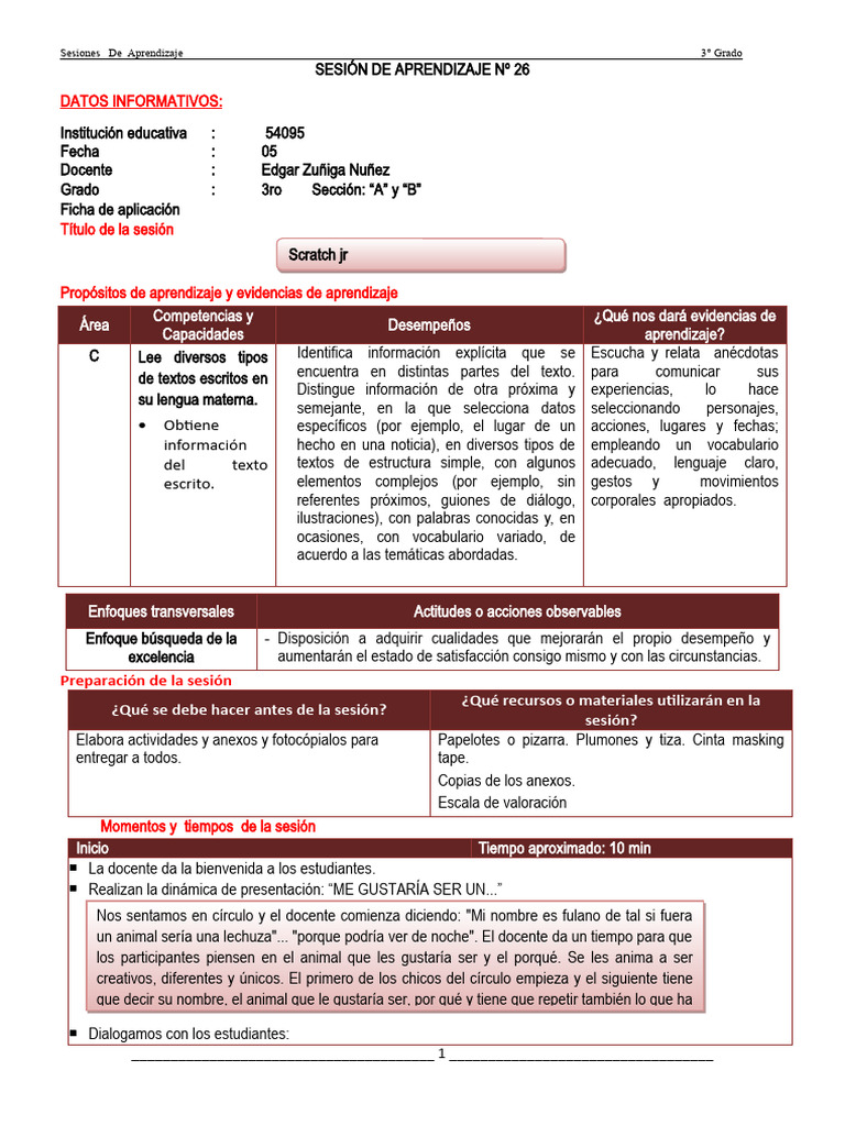 Sesión Tercer Grado Leer y Escribir Cuento | PDF | Aprendizaje | Información