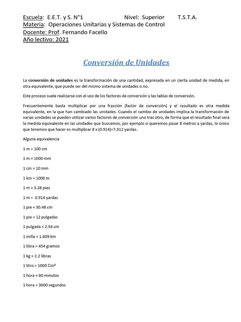 Clase 1 - Conversion de Unidades | PDF | Litro | Longitud