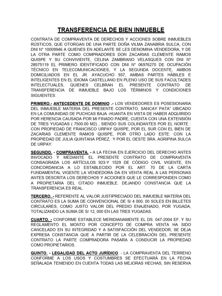 Transferencia de Bien Inmueble | Descargar gratis PDF | Propiedad | Ley común