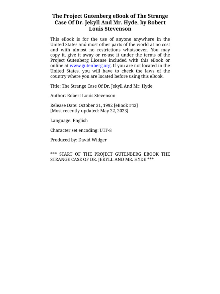 The Project Gutenberg Ebook of The Strange Case of Dr. Jekyll and Mr ...