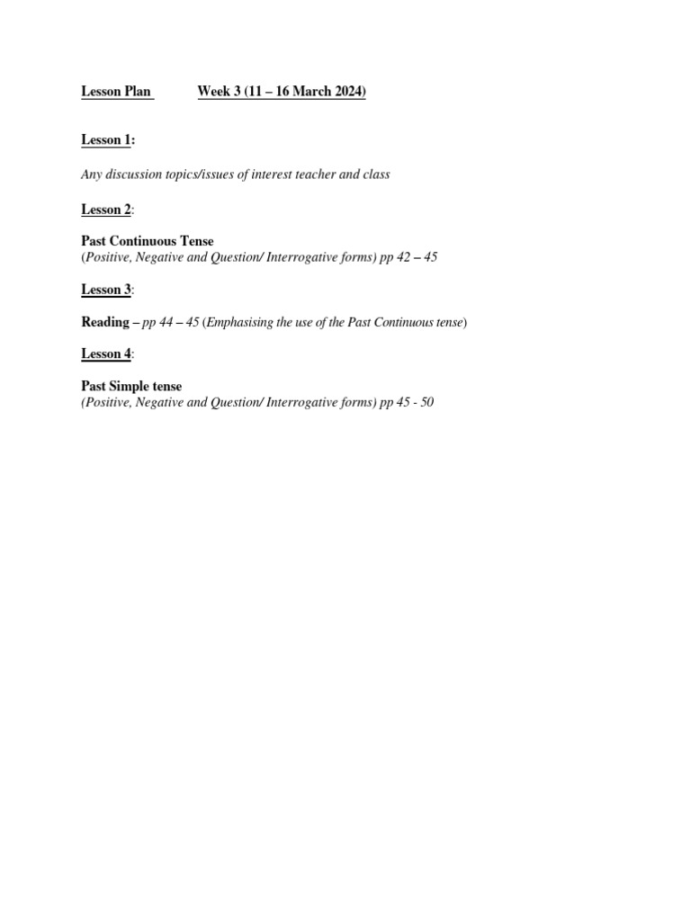 Week 3 Lesson Plan | PDF