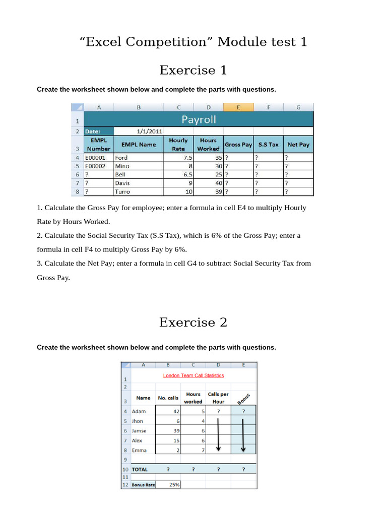 Excel Competition Module Test 1 | PDF